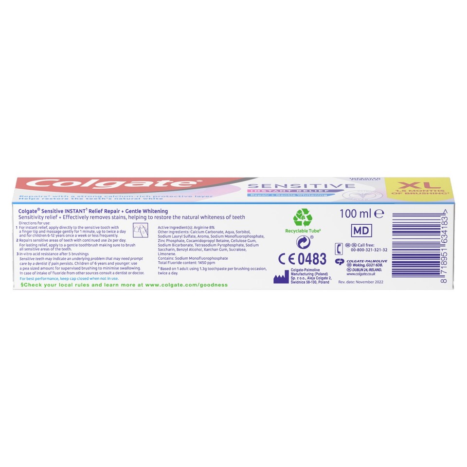 Colgate Sensitive Instant Relief Whitening Toothpaste 100ml - Morrisons ...
