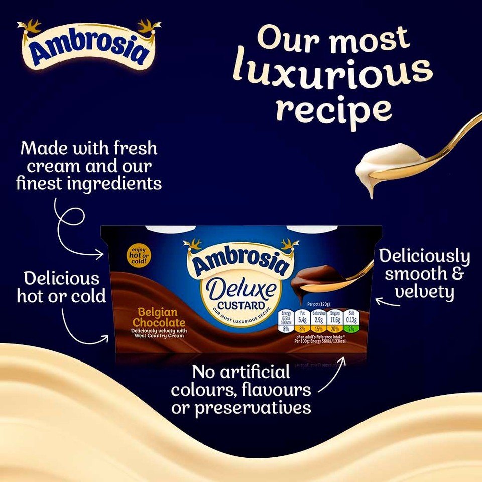 Ambrosia Deluxe Belgian Chocolate Custard Dessert Snack Pots 2 x 120g ...