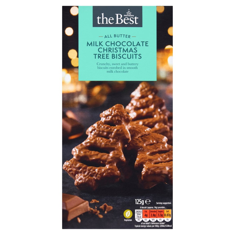 Morrisons The Best All Butter Milk Chocolate Christmas Tree Biscuits ...