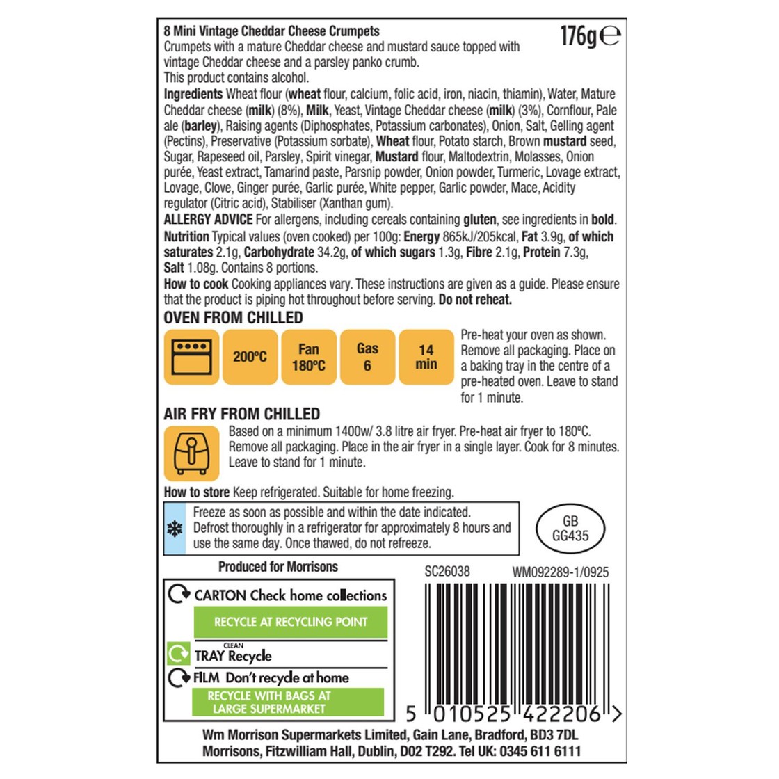 Morrisons The Best 8 Mini Vintage Cheddar Cheese Crumpets 176g ...