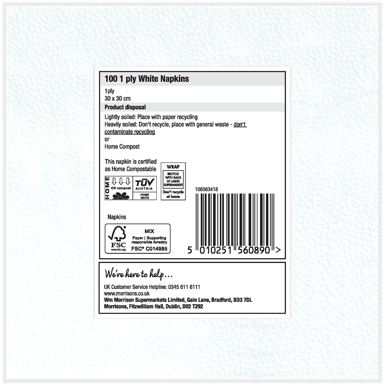 Morrisons Savers 1 Ply White Napkins 100 Pack - Morrisons Online ...