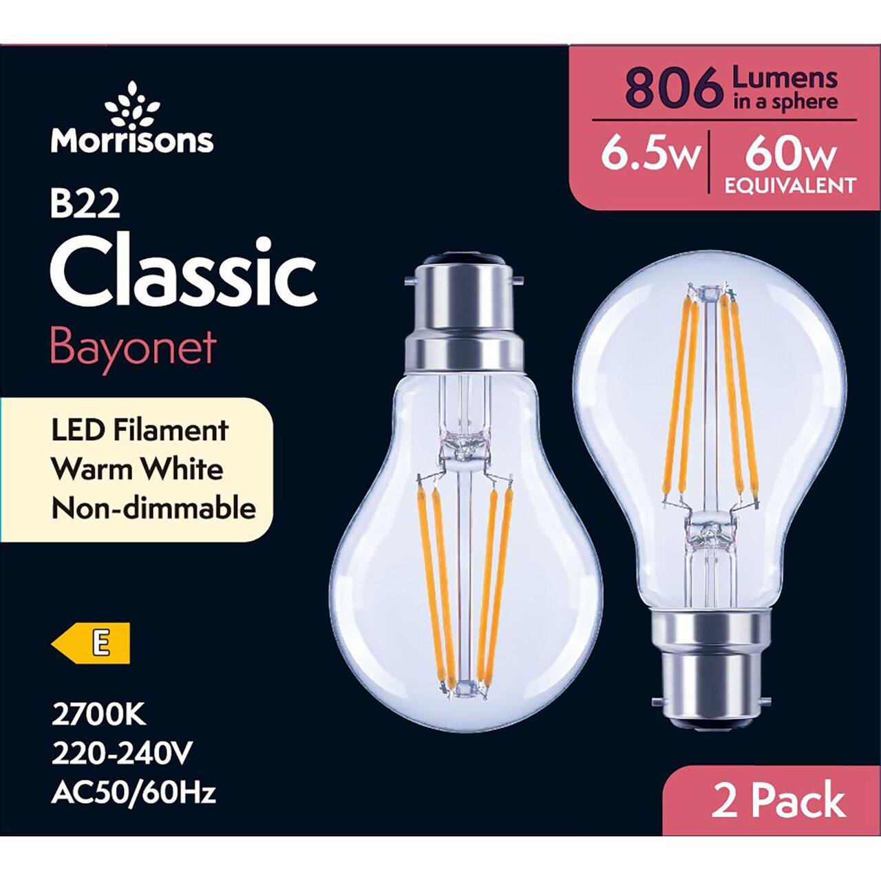 Morrisons LED GLS Filament 806 Lumens 6.5W BC - Morrisons Online ...