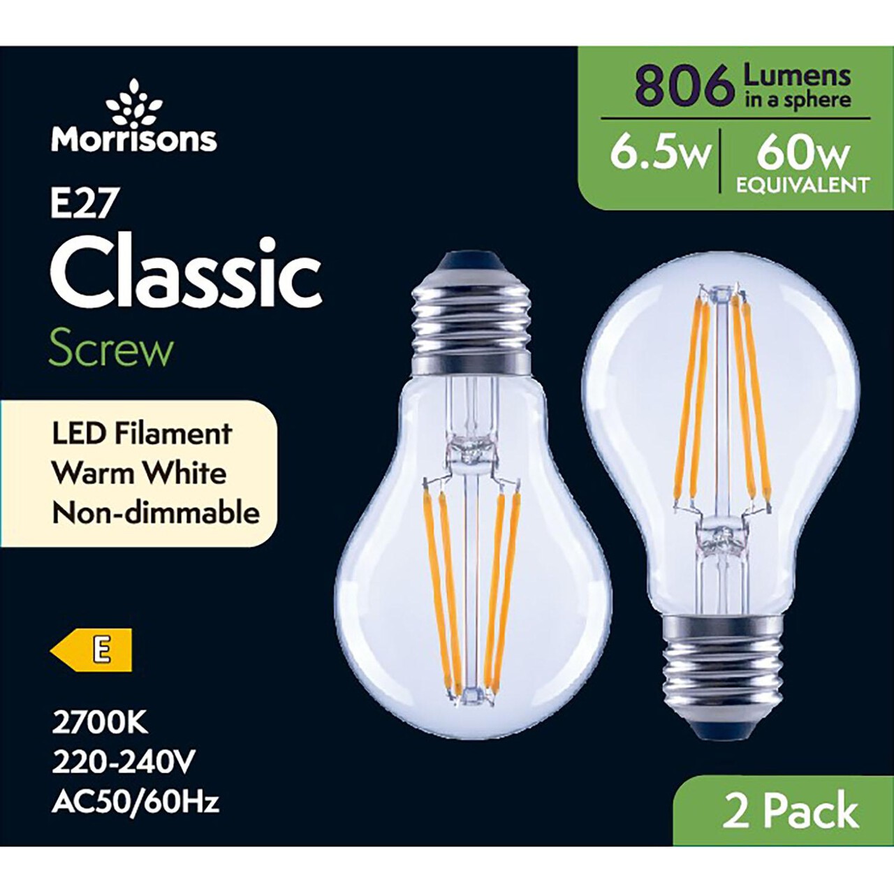 Morrisons LED GLS Filament E27 Screw 806 Lumens 6.5W - Morrisons Online ...
