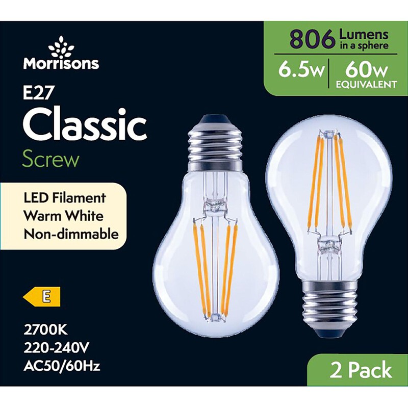 Morrisons LED GLS Filament E27 Screw 806 Lumens 6.5W - Morrisons Online ...