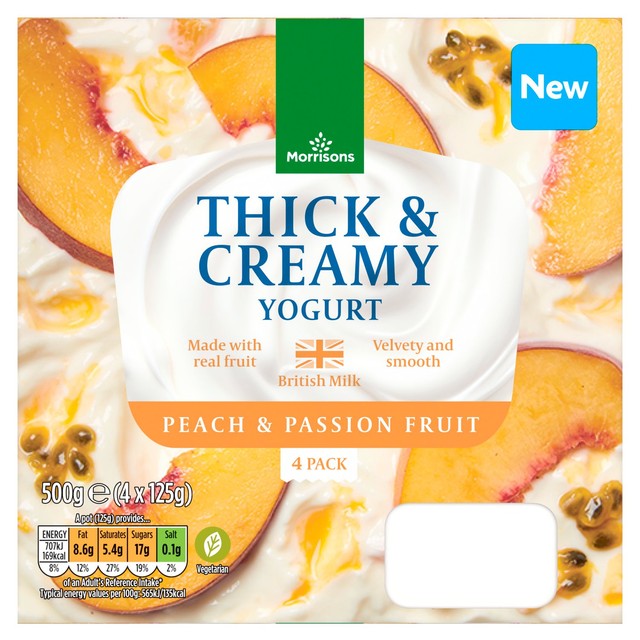 Morrisons Thick & Super Creamy Peach & Passion Fruit Yoghurt 4x125g ...