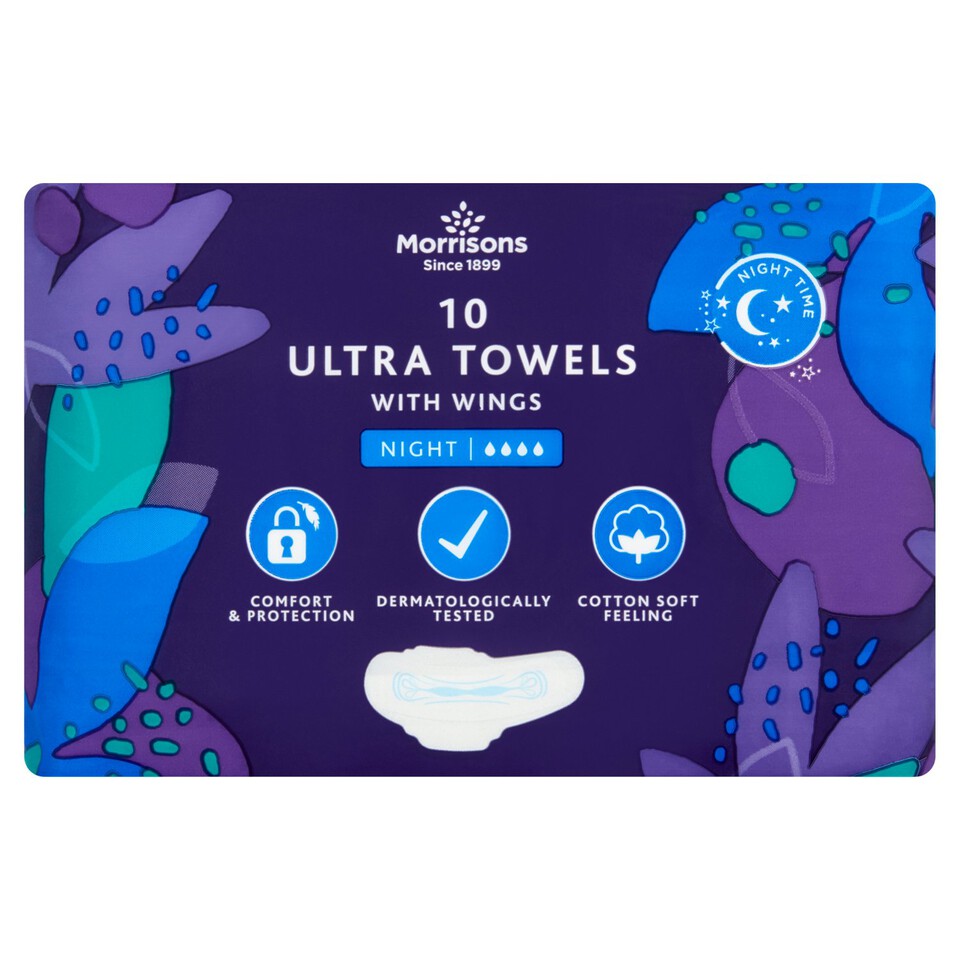 Morrisons Night Time Ultra Towels with Wings 10 Pack - Morrisons Online ...