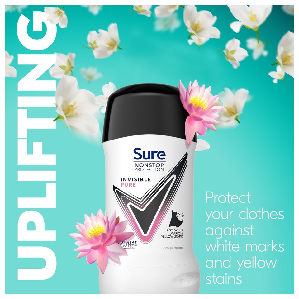 Sure Antiperspirant Deodorant Stick Nonstop Protection Invisible Pure ...