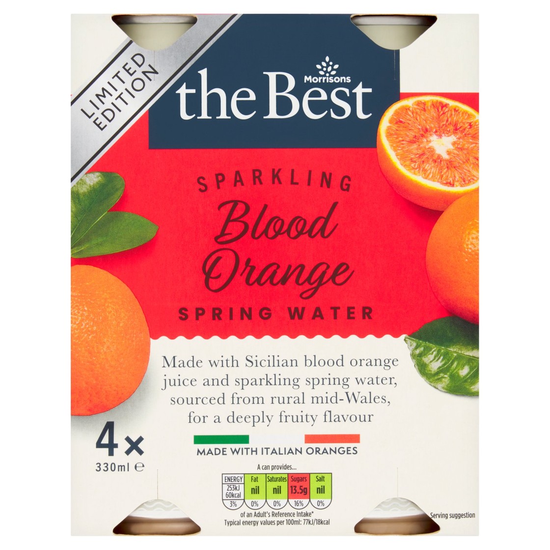 Morrisons The Best Sparkling Blood Orange Spring Water 4x330ml ...