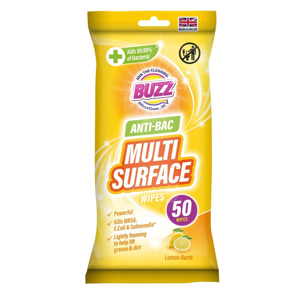 Buzz Anti-Bacterial Wipes Lemon & Mandarin - Morrisons Online Groceries ...