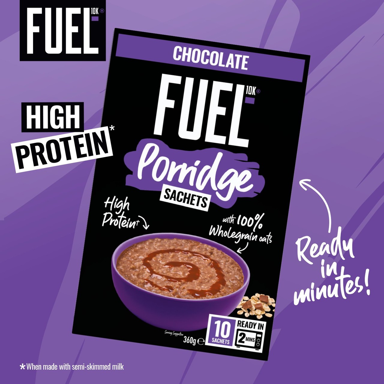 FUEL 10K Chocolate Protein Porridge Sachets Oat Cereal Sachets ...