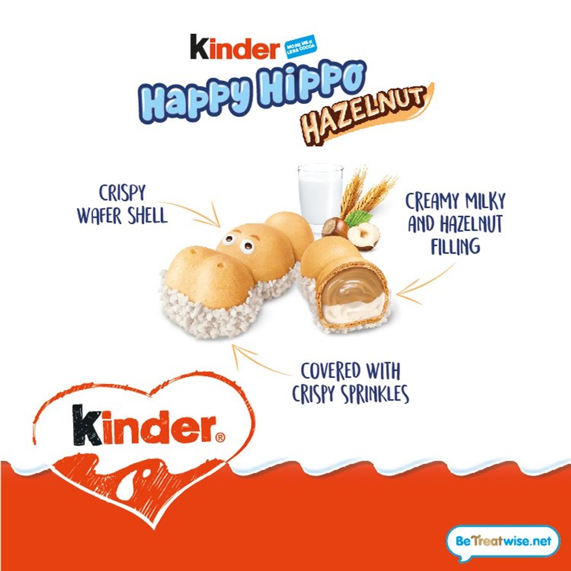 Kinder Happy Hippo Milk Chocolate & Hazelnut Biscuits Multipack ...