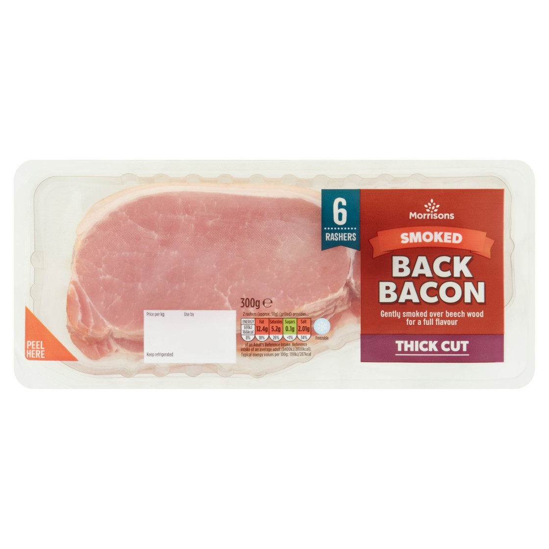 Morrisons 6 Pack Smoked Back Bacon Rashers 300g - Morrisons Online ...