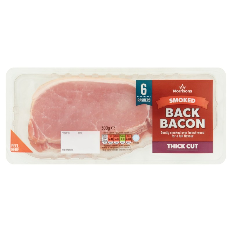Morrisons 6 Pack Smoked Back Bacon Rashers 300g - Morrisons Online ...