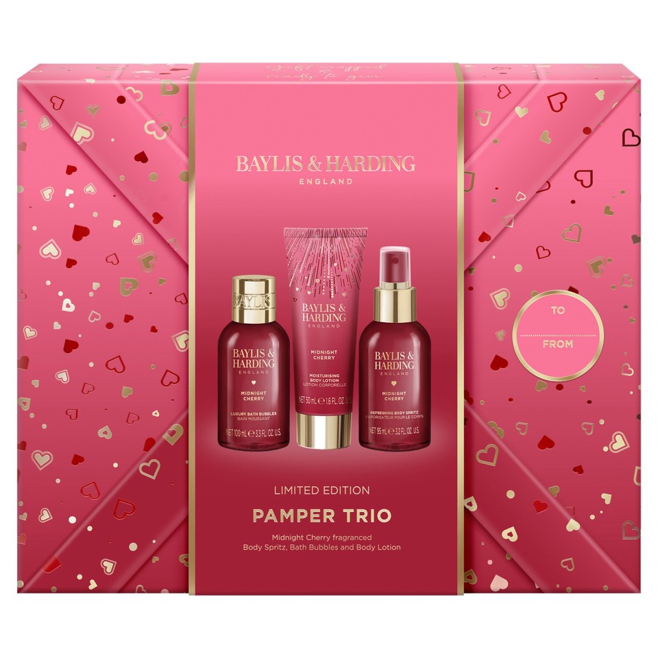 Baylis & Harding Midnight Cherry Gift Wrapped Pamper Trio Gift Set ...