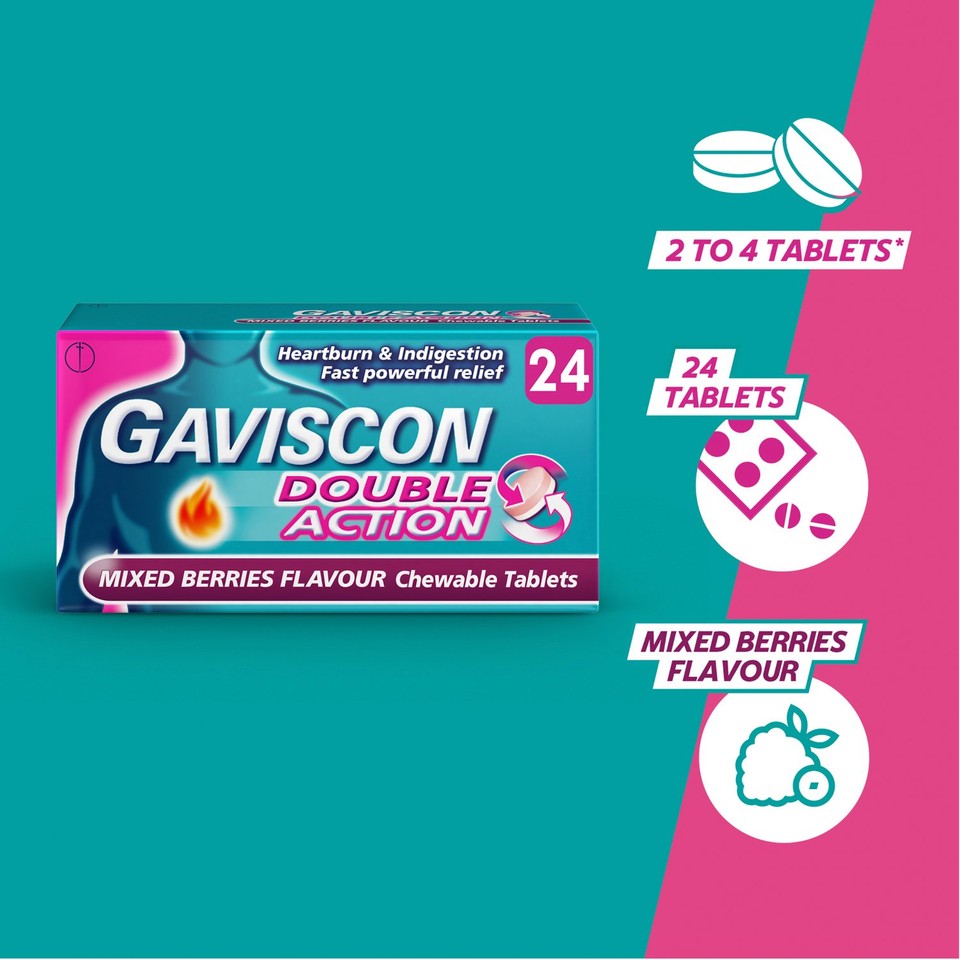 Gaviscon Double Action Heartburn & Indigestion Mixed Berries Tablets ...
