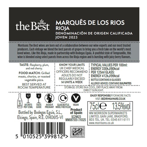 Morrisons The Best Rioja 75CL - Morrisons Online Groceries & Offers