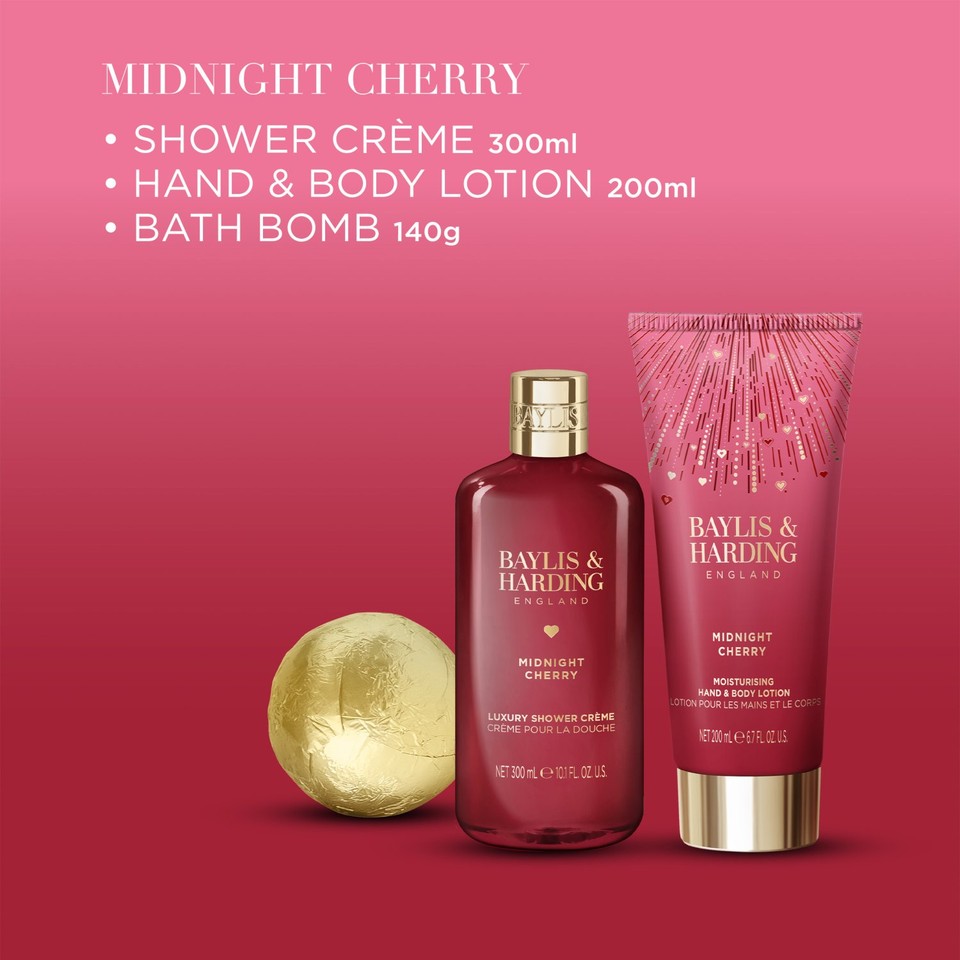 Baylis & Harding Midnight Cherry Luxury Heart Keepsake Box Gift Set ...