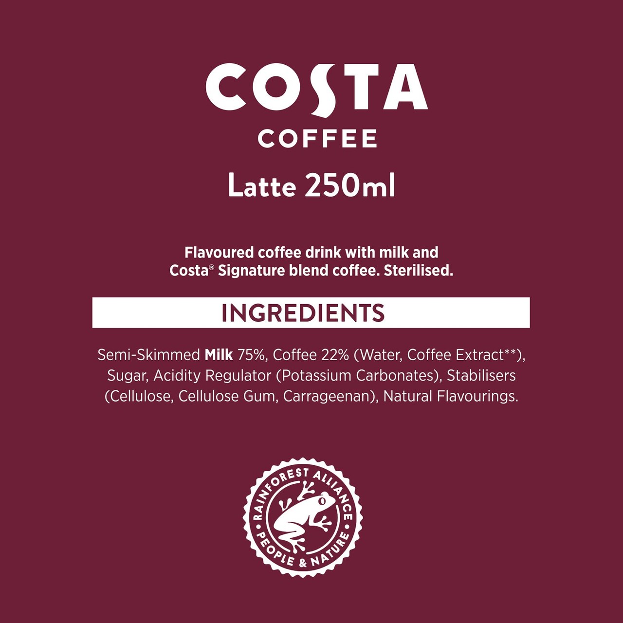 Costa Coffee Classic Latte Iced Coffee 250ml - Morrisons Online ...