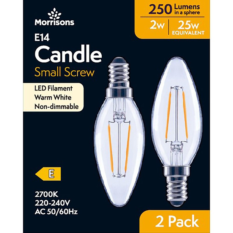 Morrisons LED Filament Candle 250 Lumens Ses 2W - Morrisons Online ...