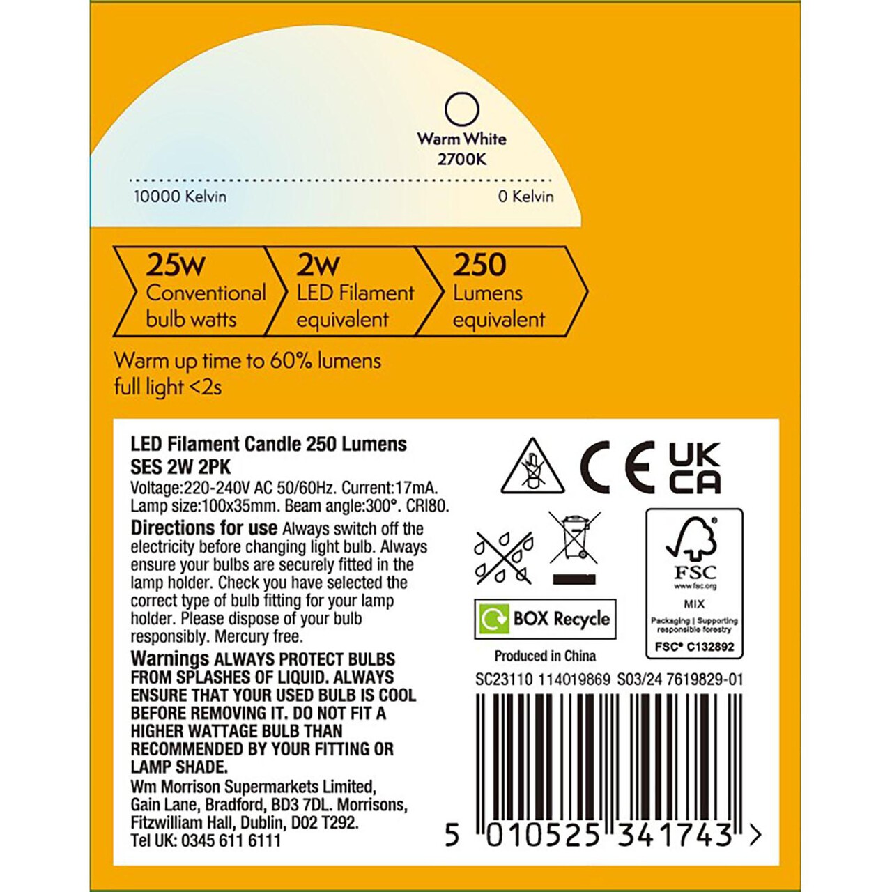 Morrisons LED Filament Candle 250 Lumens Ses 2W - Morrisons Online ...