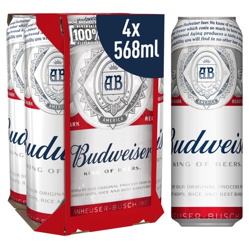 Budweiser Cans 4x568ml - Morrisons Online Groceries & Offers
