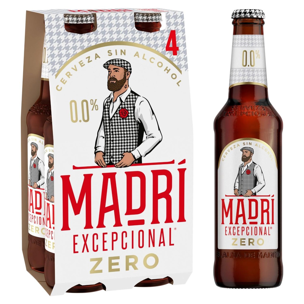 Madri Excepcional Zero Premium Alcohol Free Lager Beer Bottles 4x330ml ...