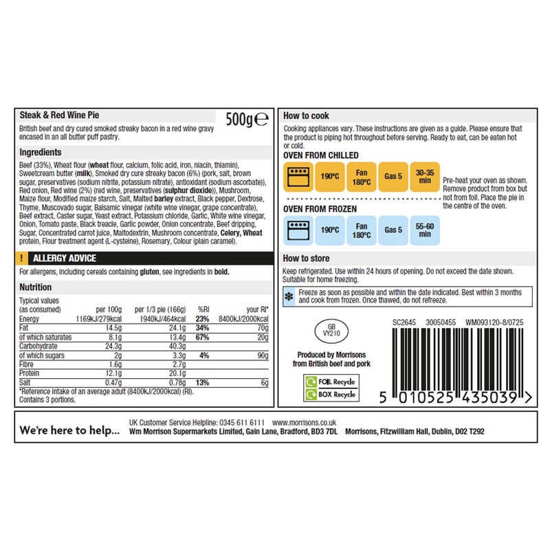 Morrisons The Best Steak And Red Wine Pie 500g - Morrisons Online ...