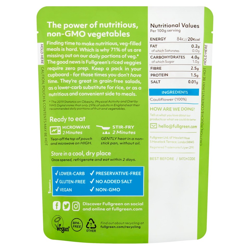 Fullgreen Riced Cauliflower 200g - Morrisons Online Groceries & Offers
