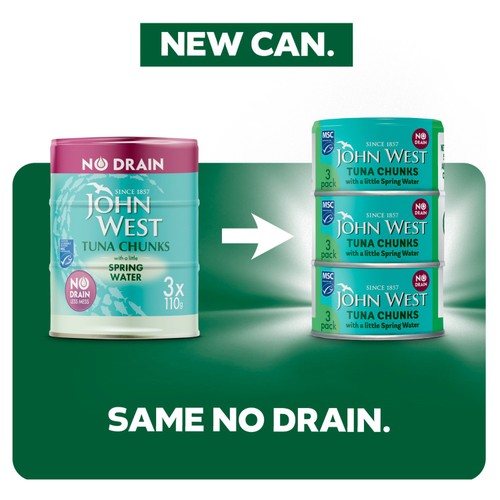 John West No Drain Tuna Chunks with a Little Spring Water MSC 3x100g ...