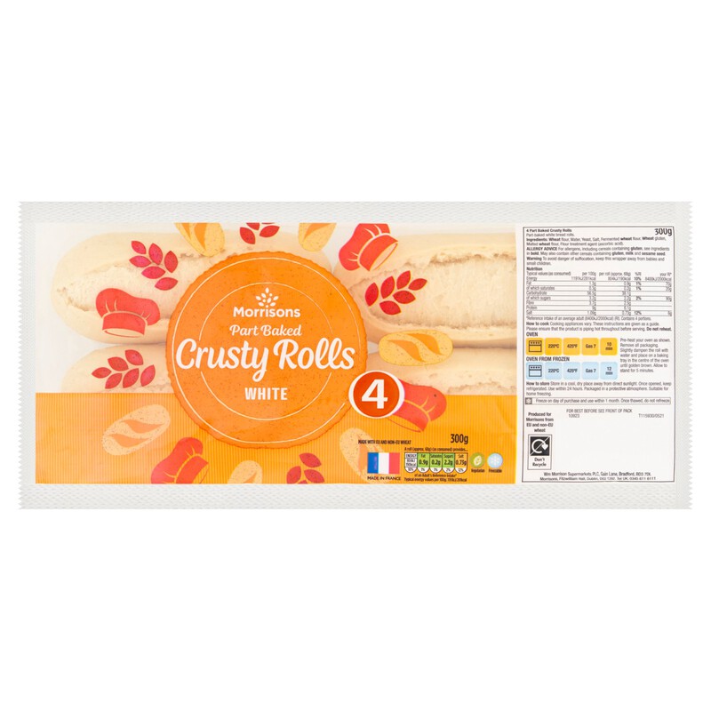 Morrisons Bake at Home Crusty White Rolls - Morrisons Online Groceries ...