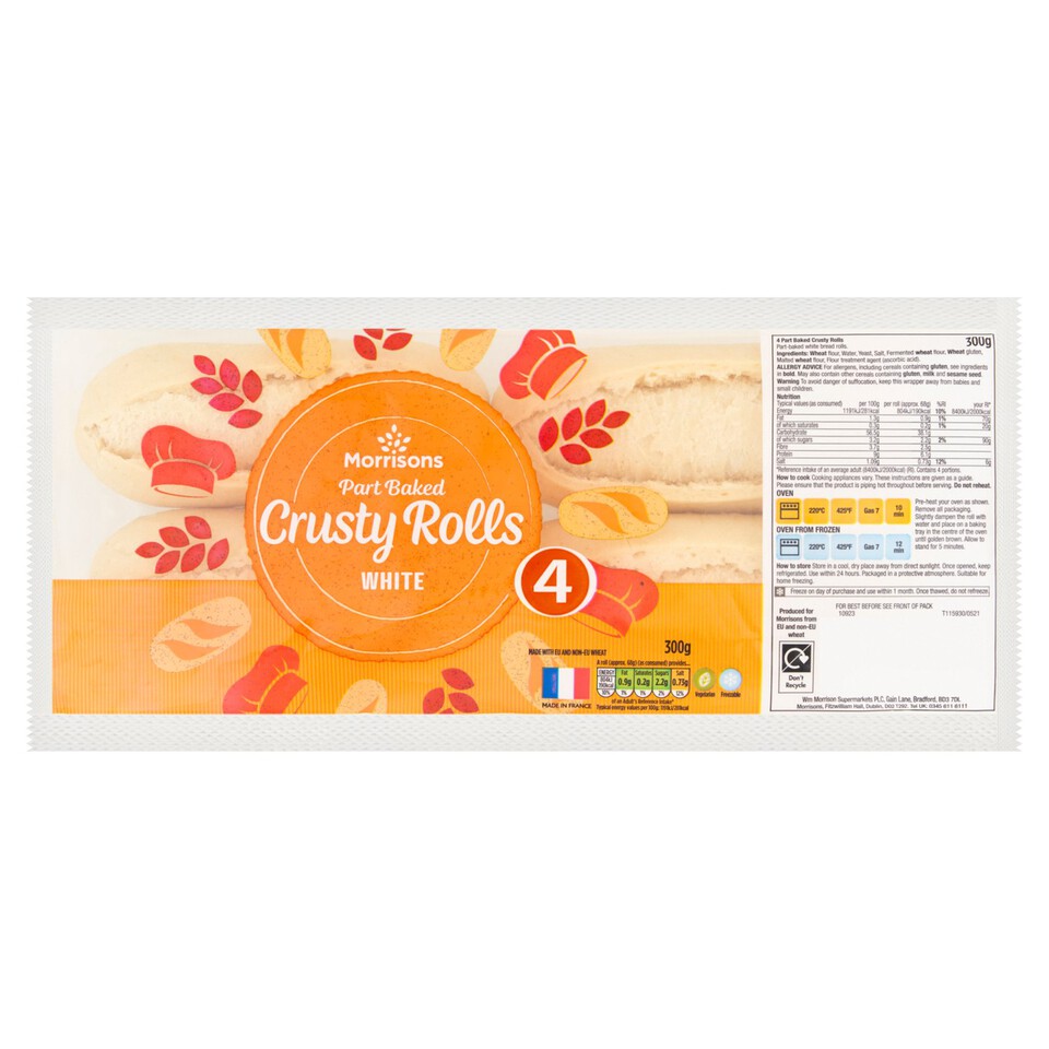 Morrisons Bake at Home Crusty White Rolls - Morrisons Online Groceries ...