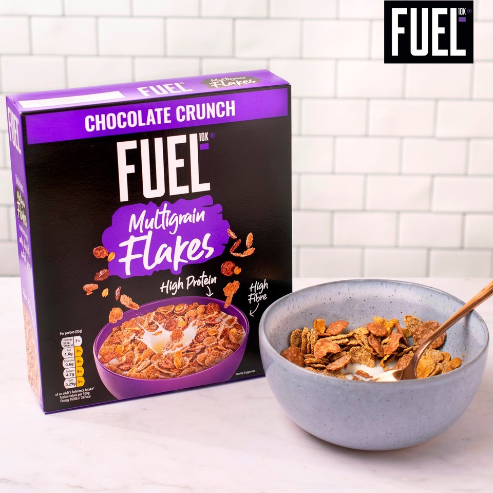 FUEL10K Chocolate Multigrain Flakes High Protein Breakfast Cereal 350g ...