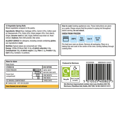 Morrisons 12 Vegetable Spring Rolls 240g - Morrisons Online Groceries ...