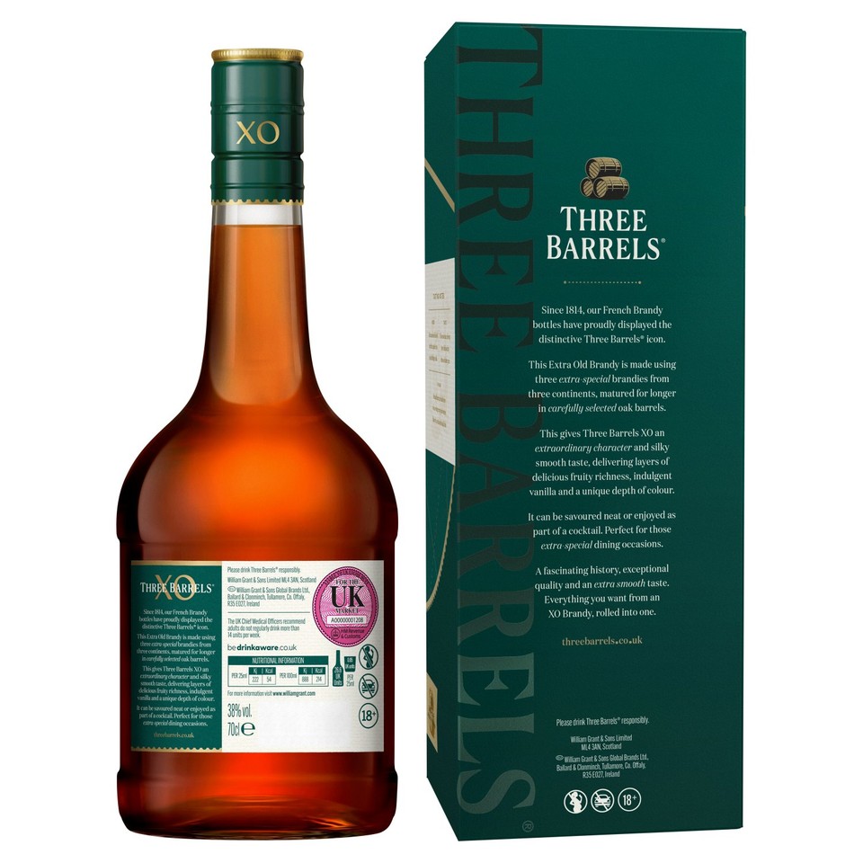 Three Barrels XO Rare Extra Old French Brandy 70CL - Morrisons Online ...
