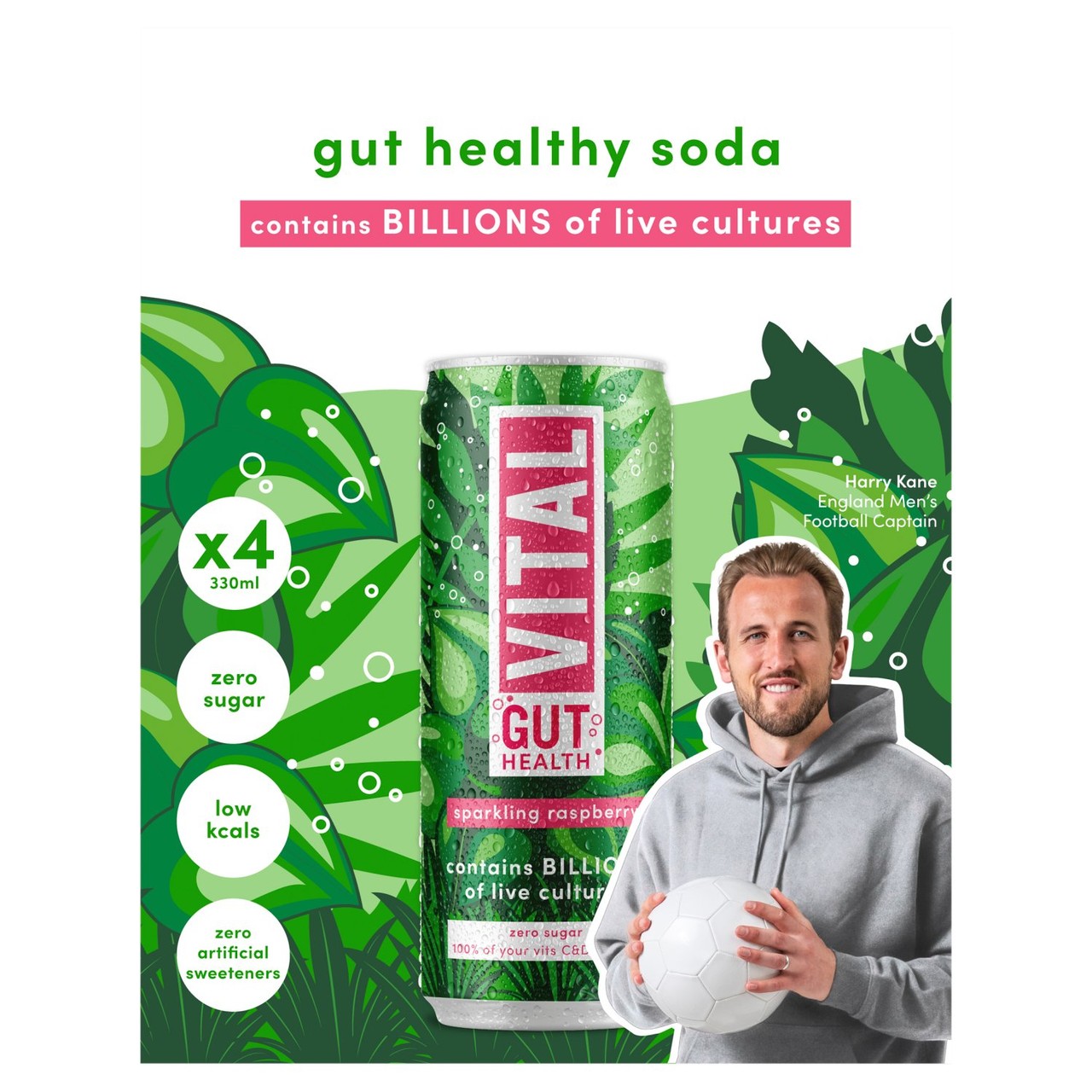 VITAL Gut Healthy Sparkling Raspberry Soda 4 x 335ml - Morrisons Online ...