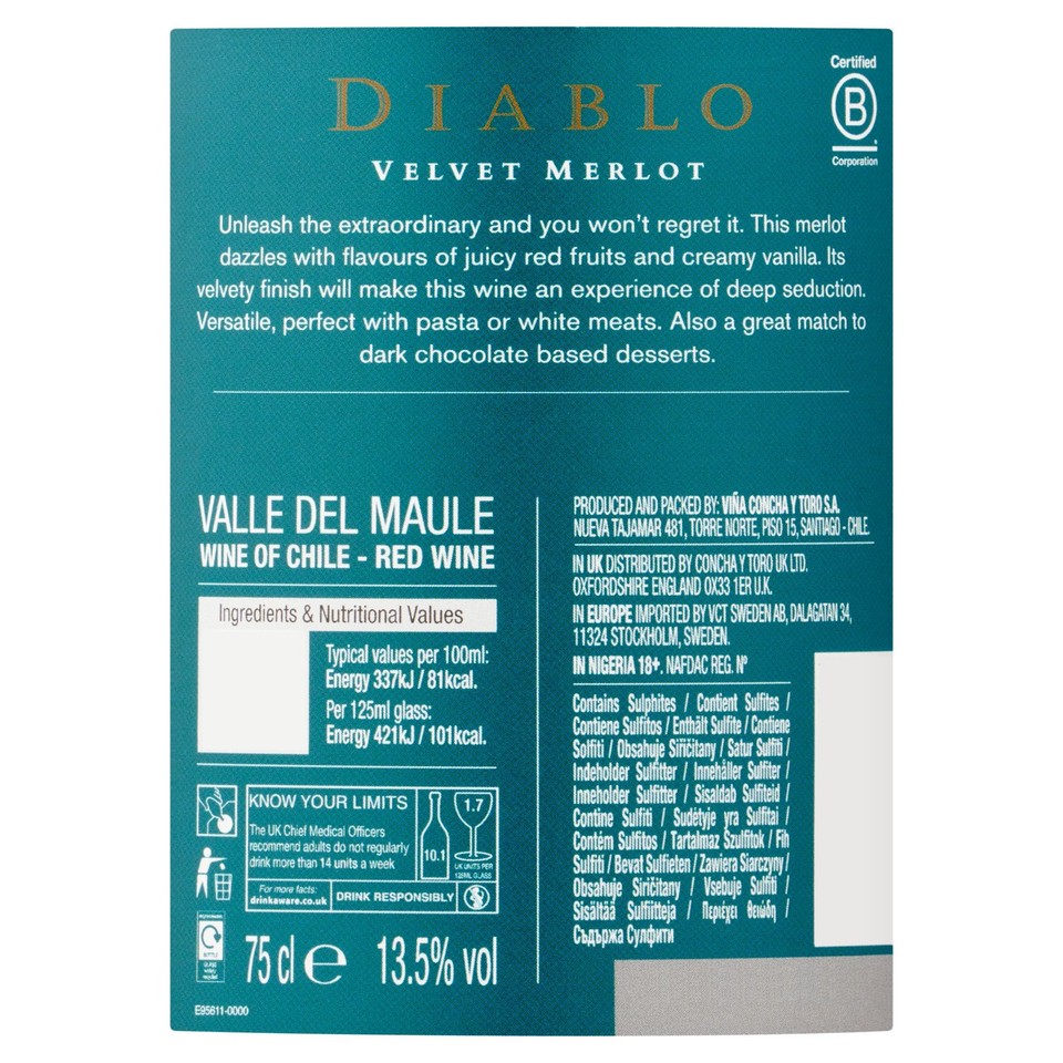 Diablo Velvet Merlot 75CL - Morrisons Online Groceries & Offers