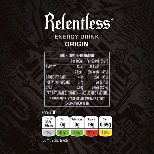 Relentless Origin Energy Drink - Morrisons Online Groceries & Offers