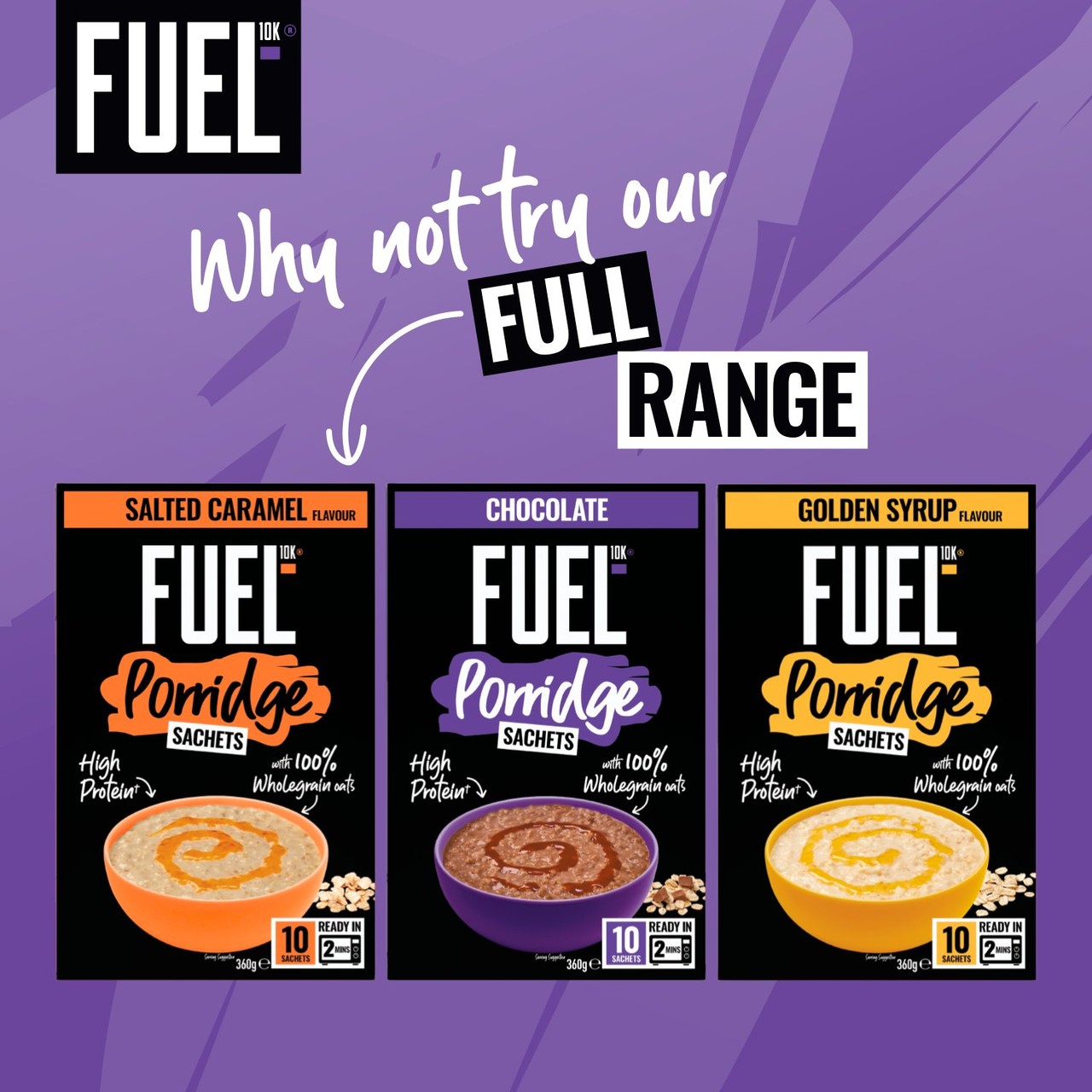 FUEL 10K Chocolate Protein Porridge Sachets Oat Cereal Sachets ...