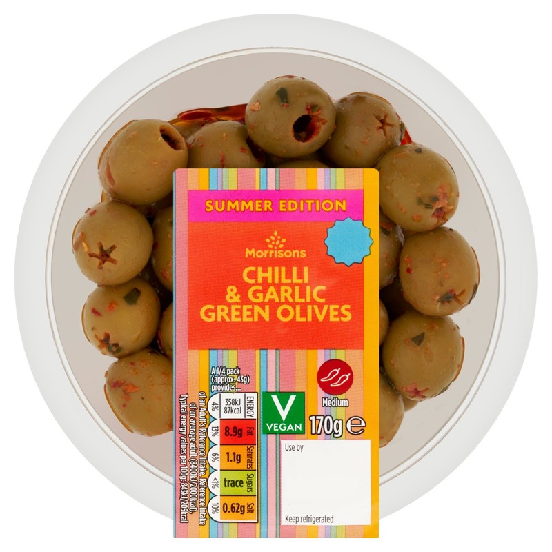 Morrisons Chilli & Garlic Olives 170g - Morrisons Online Groceries & Offers