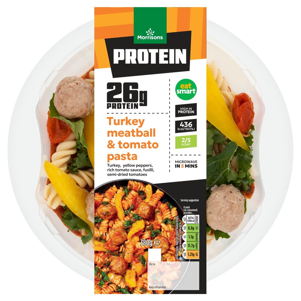 Morrisons Protein Turkey Meatball & Tomato Pasta 380g - Morrisons ...