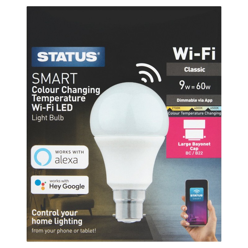 Status 9W SMART Wi-fi Colour Changing Temperature LED GLS Light Bulb ...