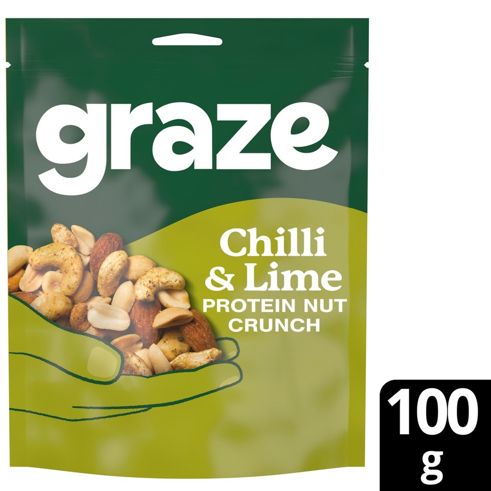 Graze Chilli & Lime Protein Mixed Nuts Crunch Sharing Bag Snack 100g ...