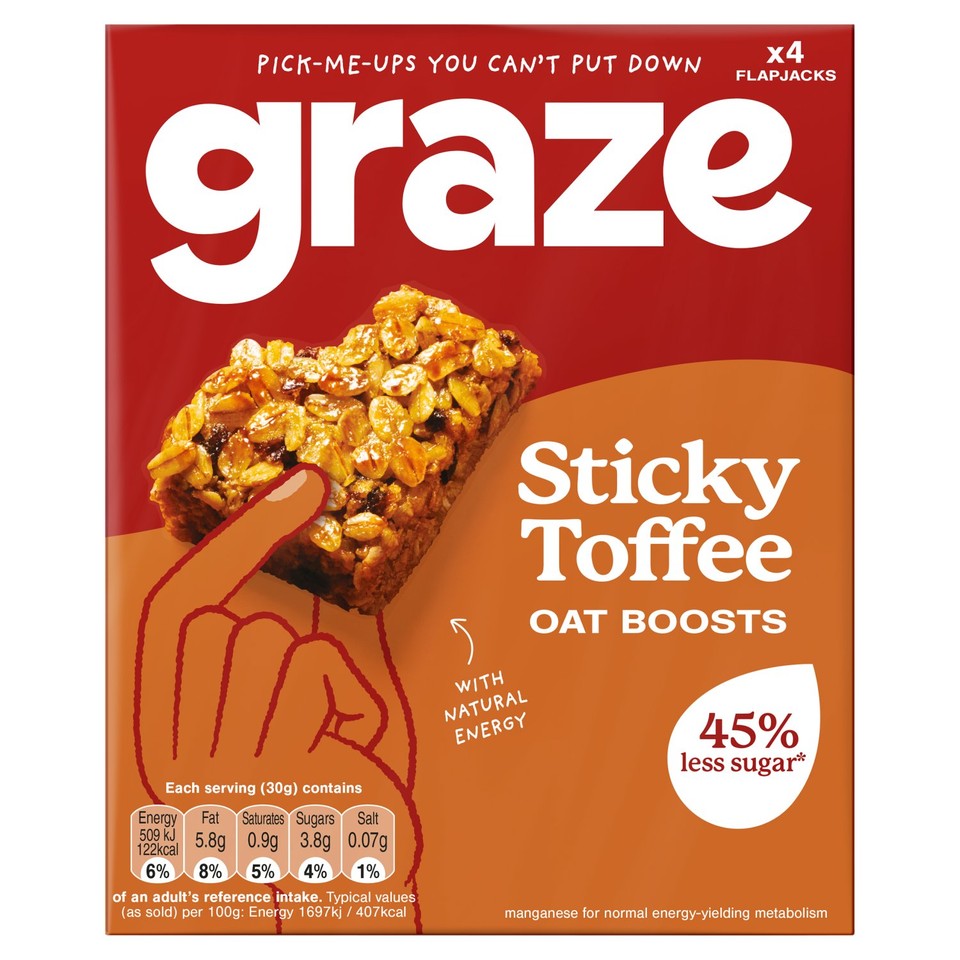 Graze Sticky Toffee Oat Boost Flapjack Snack Bars 4 x 30g - Morrisons ...