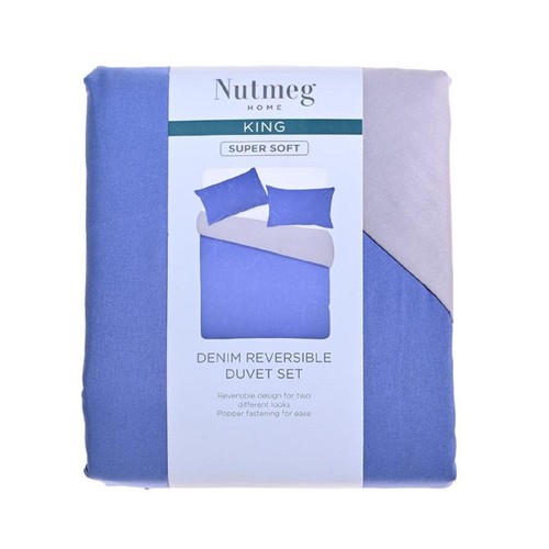 Nutmeg Home Soft Touch Grey/Blue Duvet Set King - Morrisons Online ...