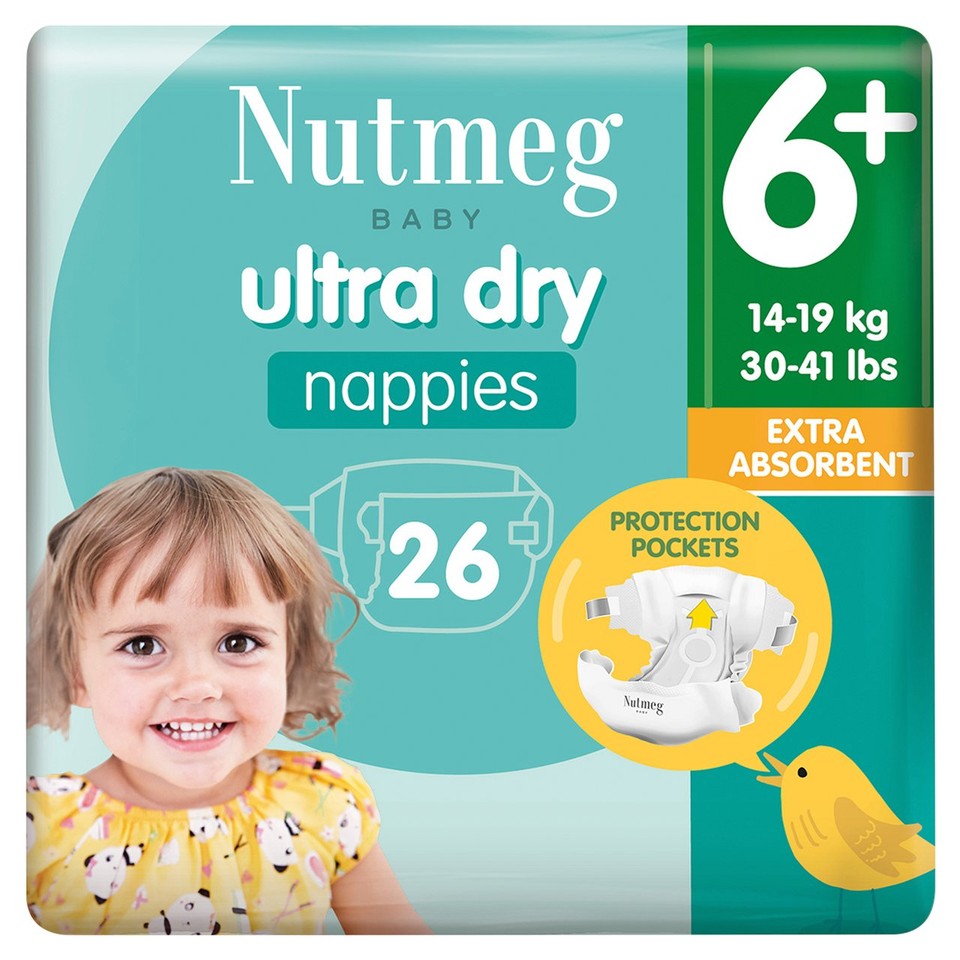 Nutmeg Ultra Dry Nappies Size 6+ x 26 Pack - Morrisons Online Groceries ...