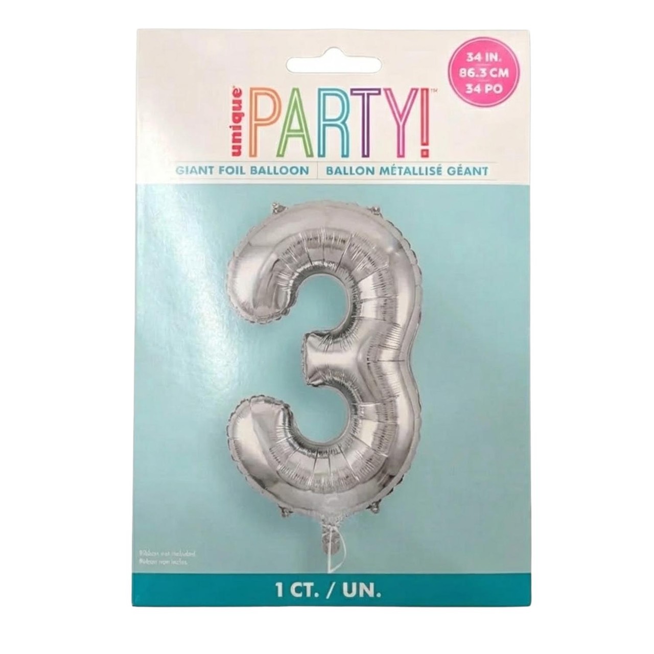 Unique Party 34" Silver Foil Balloon No.3 - Morrisons Online Groceries ...