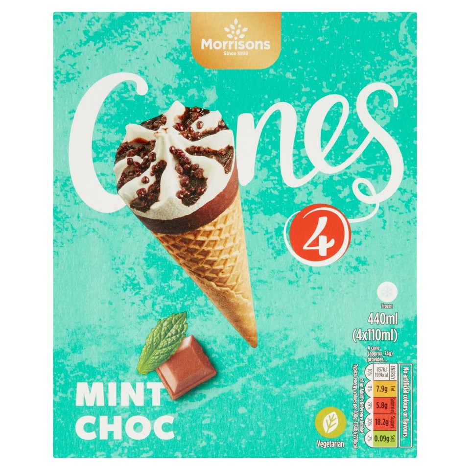 Morrisons 4 Mint Chocolate Ice Cream Cones - Morrisons Online Groceries ...