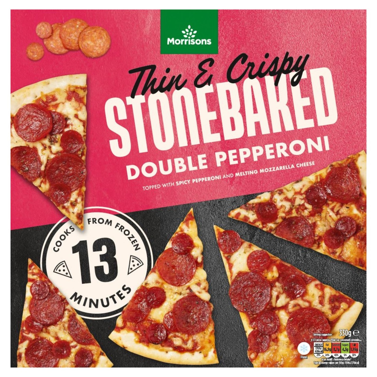 Morrisons Thin & Crispy Stonebaked Double Pepperoni Pizza 330g ...