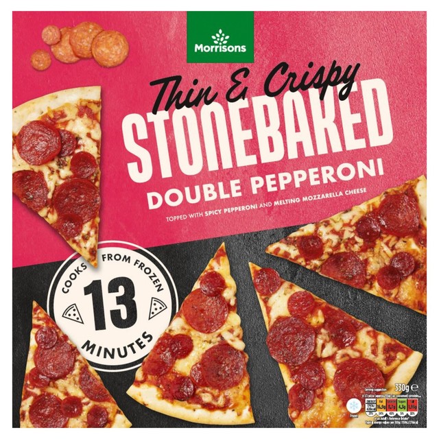 Morrisons Thin & Crispy Stonebaked Double Pepperoni Pizza 330g ...